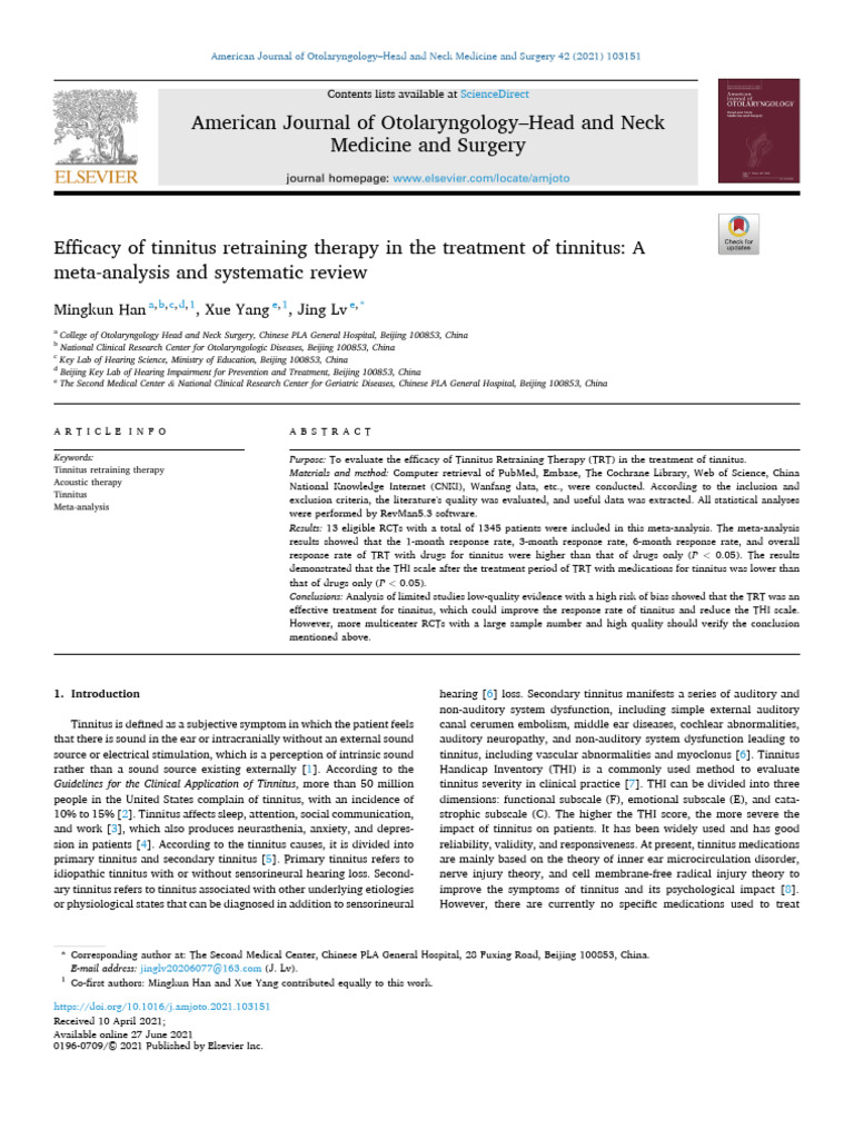 Han 2021 | PDF | Tinnitus | Meta Analysis