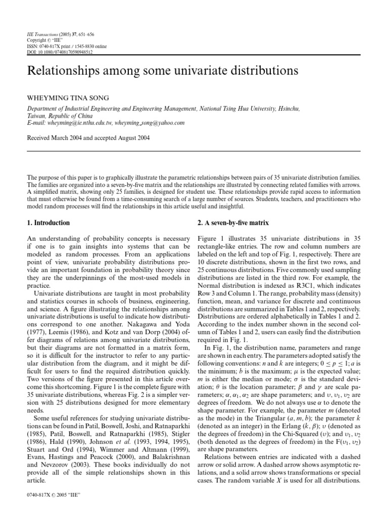 Relationships Among Some Univariate Distributions | PDF | Probability Distribution | Statistical ...