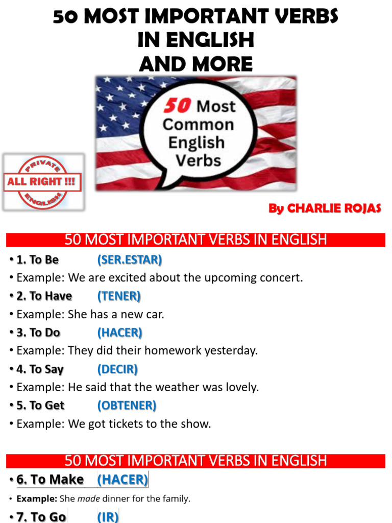50 Essential English Verbs List | PDF | Linguistic Morphology ...