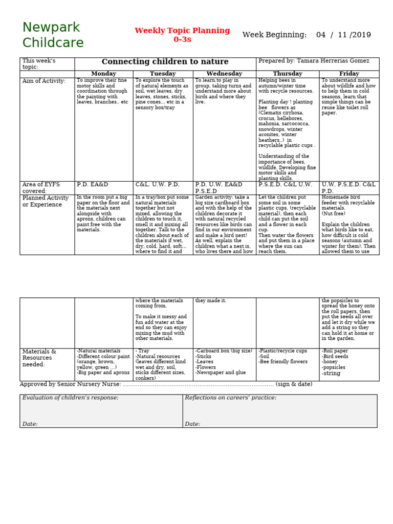 EYFS 0-3yrs Topic Planning Template | PDF | Botany