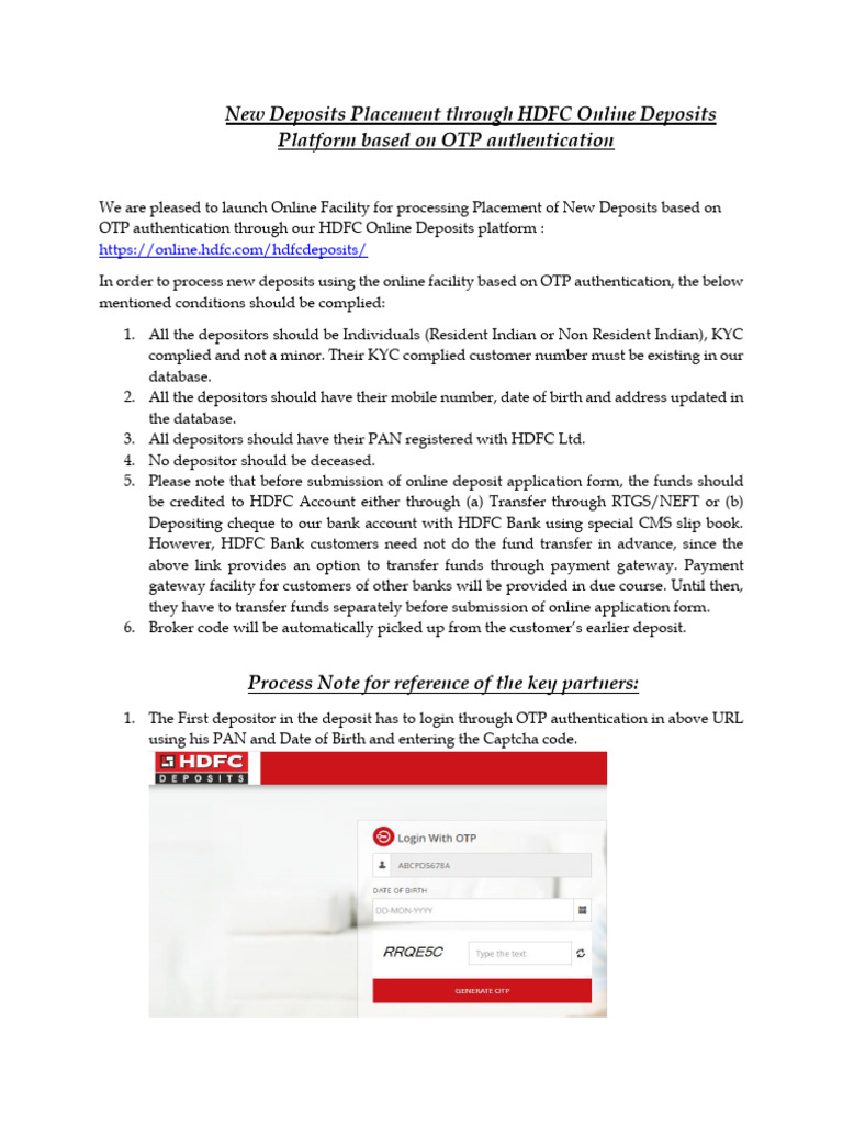HDFC Online Deposit Placement Guide | PDF | Banks | Deposit Account