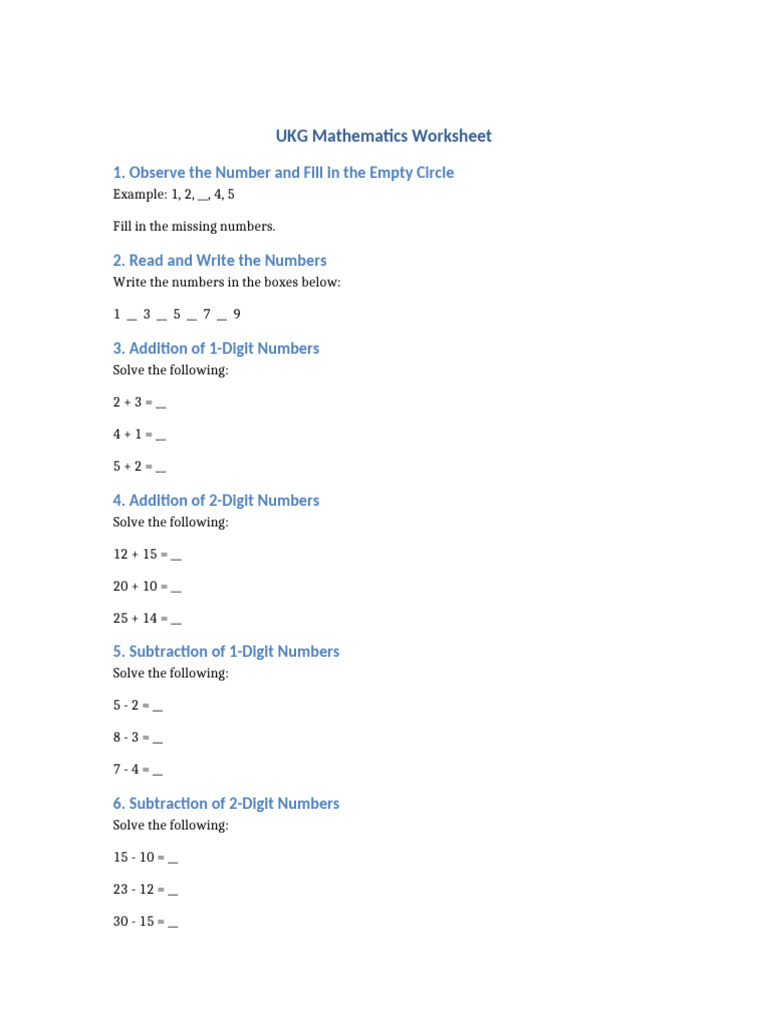 UKG Math Worksheet Update | PDF
