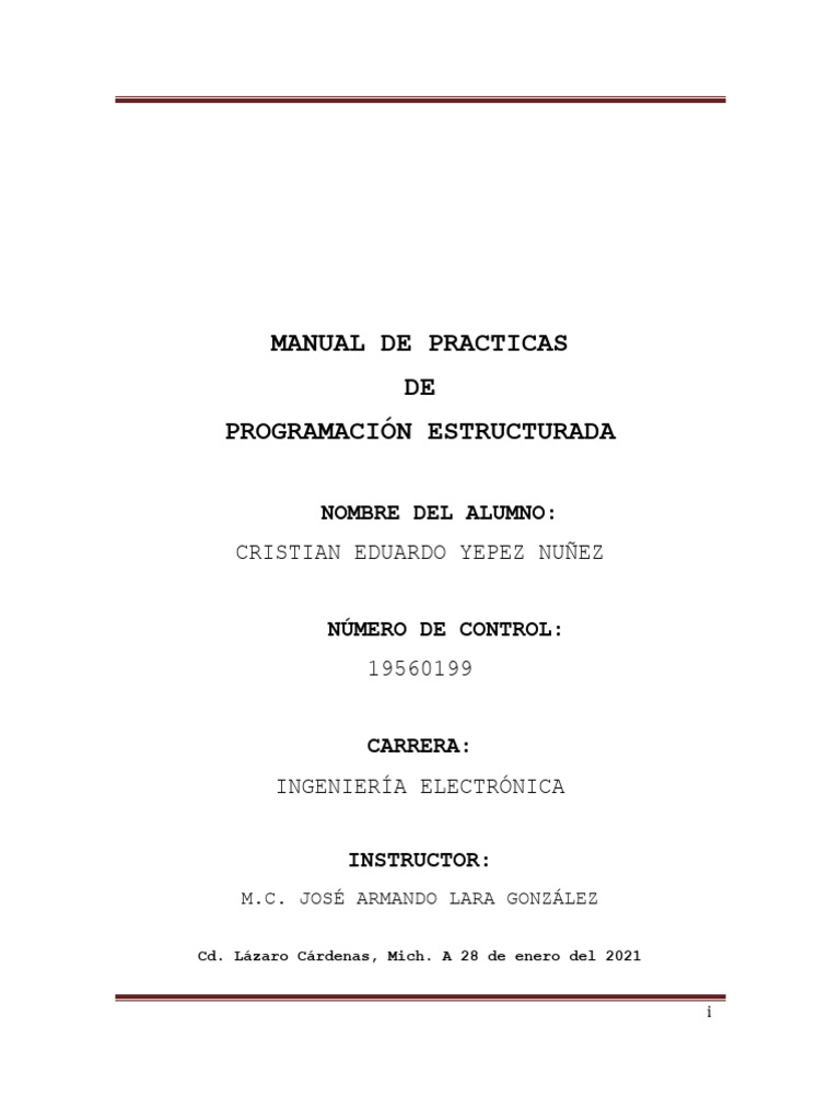 Manual de Practicas - Programacion | PDF | C (lenguaje de programación) | Programación de ...