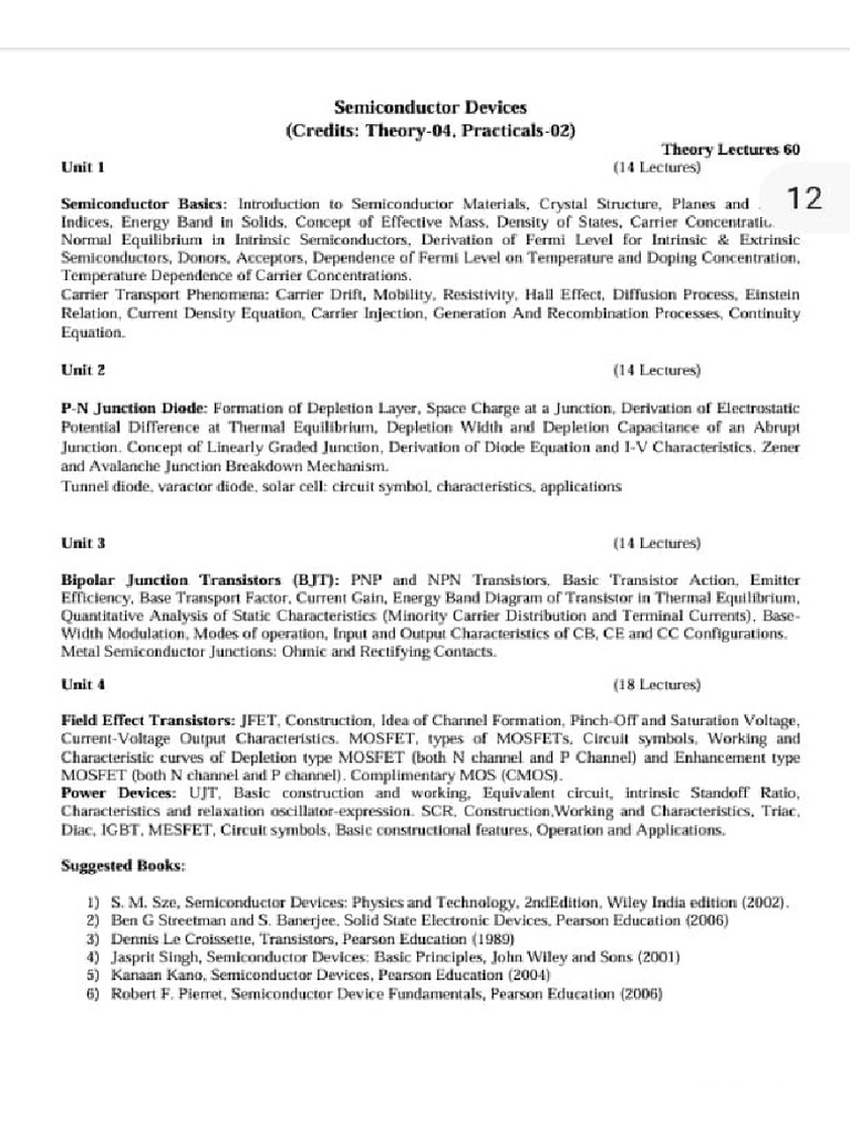 BSC Hons Electronics 1st Yr Syllabus | PDF
