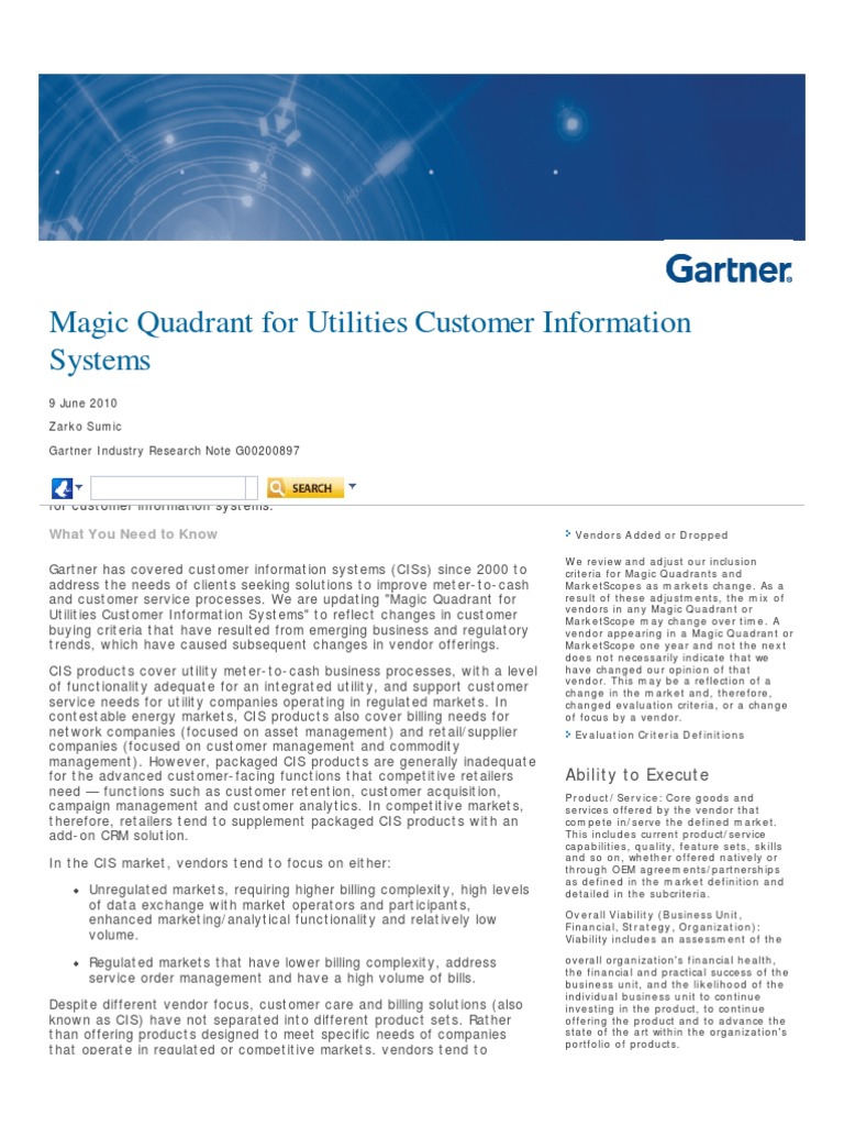 Magic Quadrant For Utilities Customer Information Systems | PDF | Sap ...