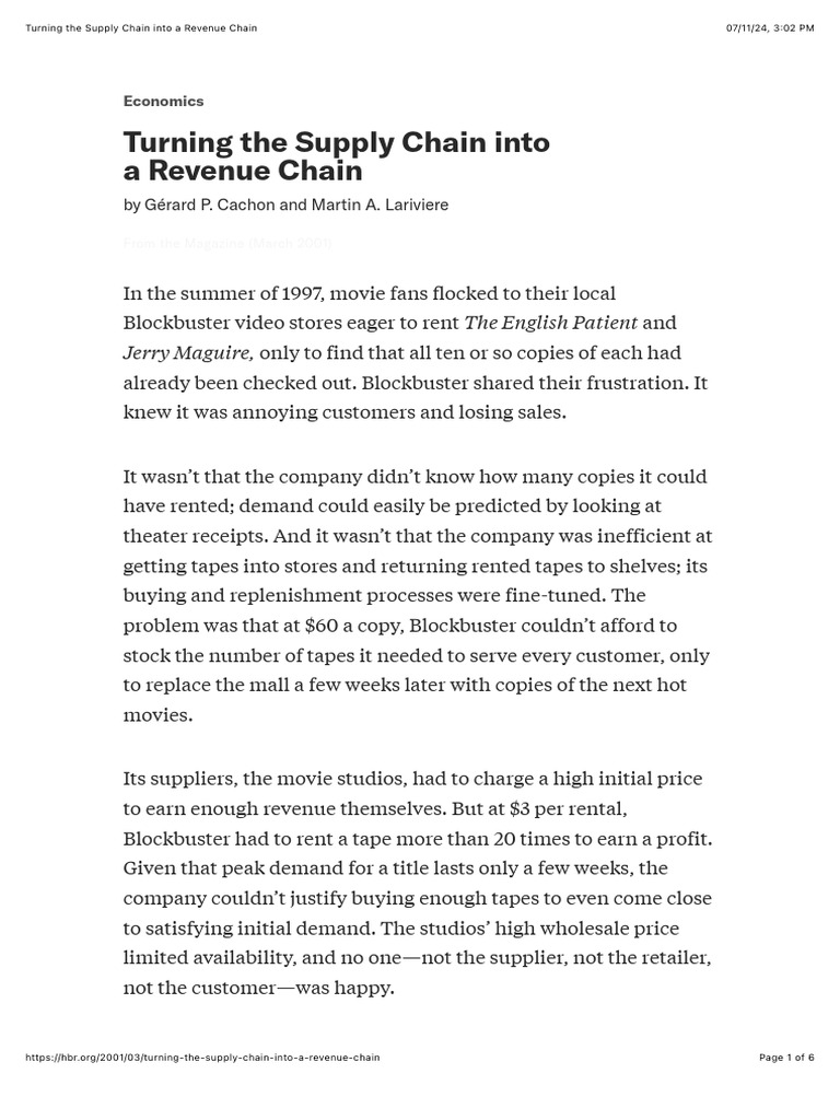 HBR - Turning The Supply Chain Into A Revenue Chain | PDF | Profit ...