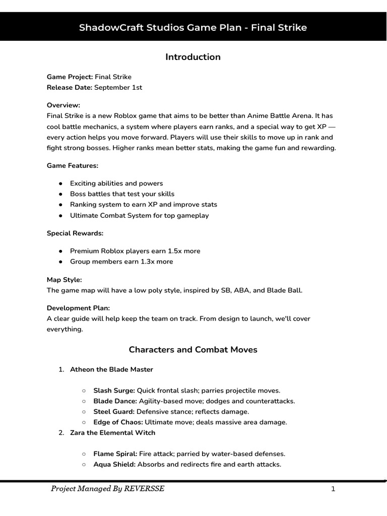 Final Strike: Roblox Game Overview | PDF