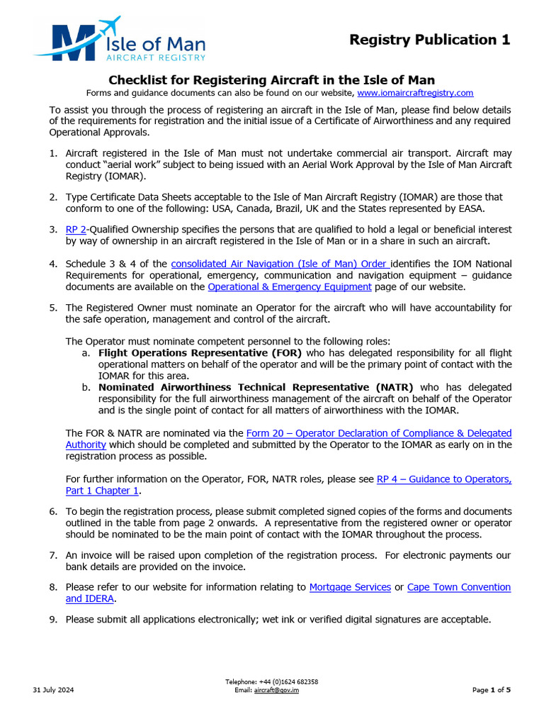 Isle of Man Aircraft Registration Checklist | PDF | Aviation