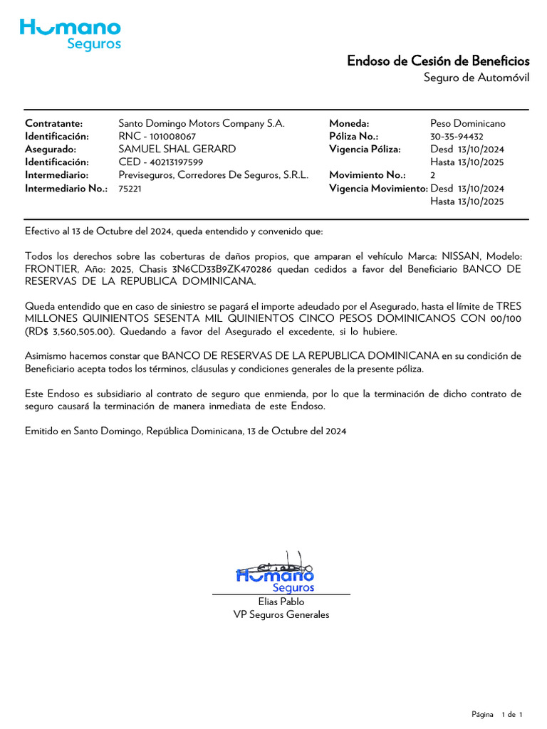 Endoso 30-35-94432 Samuel Shal Gerard | PDF | Póliza de seguros | Seguro
