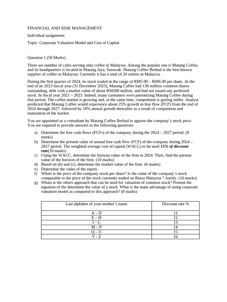 FCF Model Equity Valuation | PDF | Cost Of Capital | Capital Structure