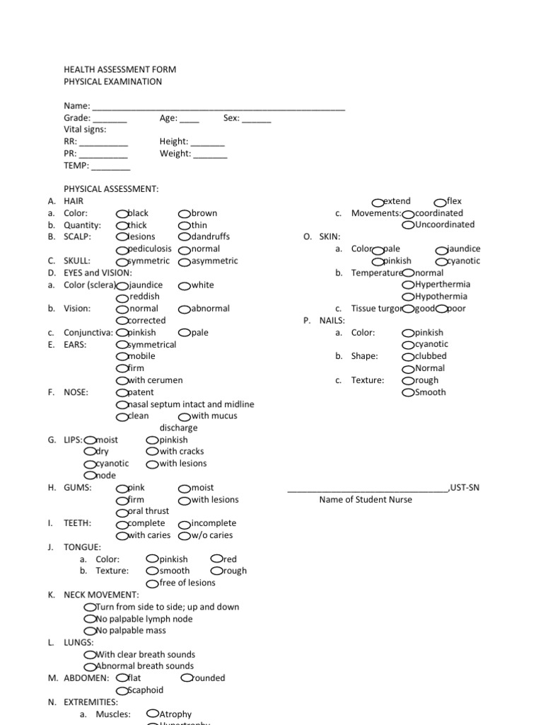 Health Assessment Form Scribd.