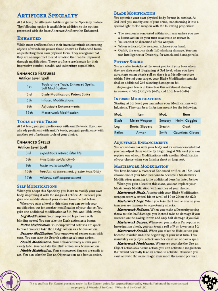 Enhanced Artificer Specialty Guide | PDF