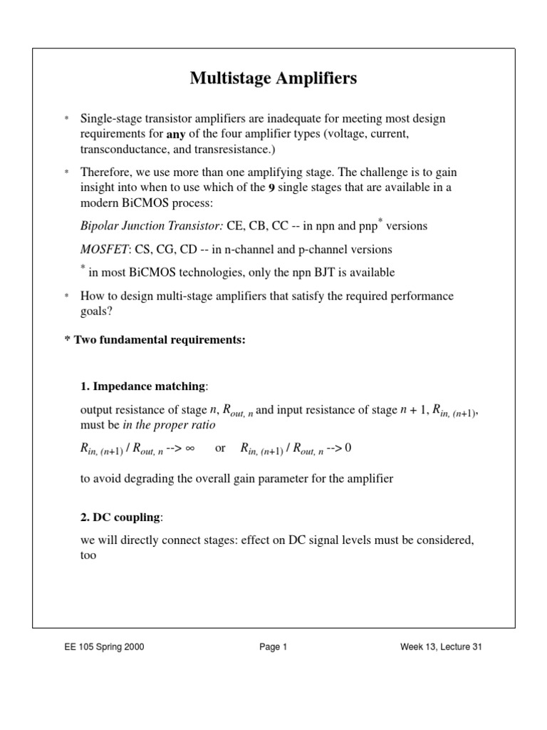 Multi Stage Transistero Amplifier | PDF | Bipolar Junction Transistor ...