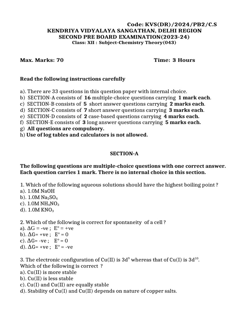 QP Chemistry Pb2 Xii Set1 | PDF | Amine | Reaction Rate