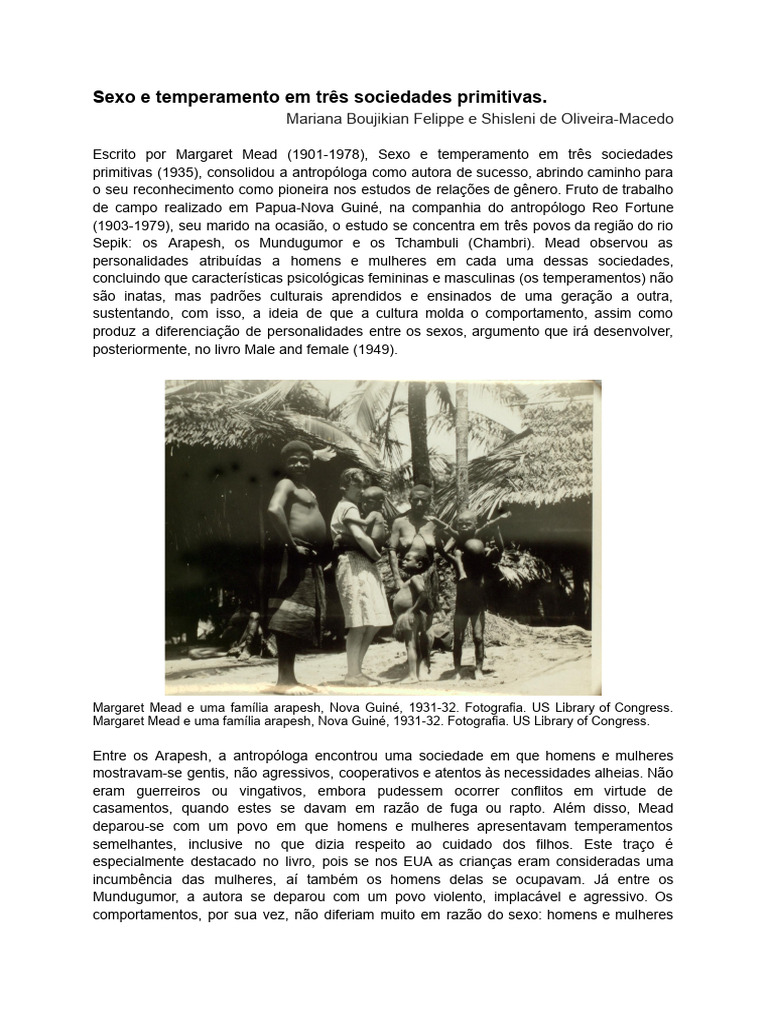 Sexo e Temperamento nas Sociedades Arapesh | PDF | Gênero | Estudos de ...