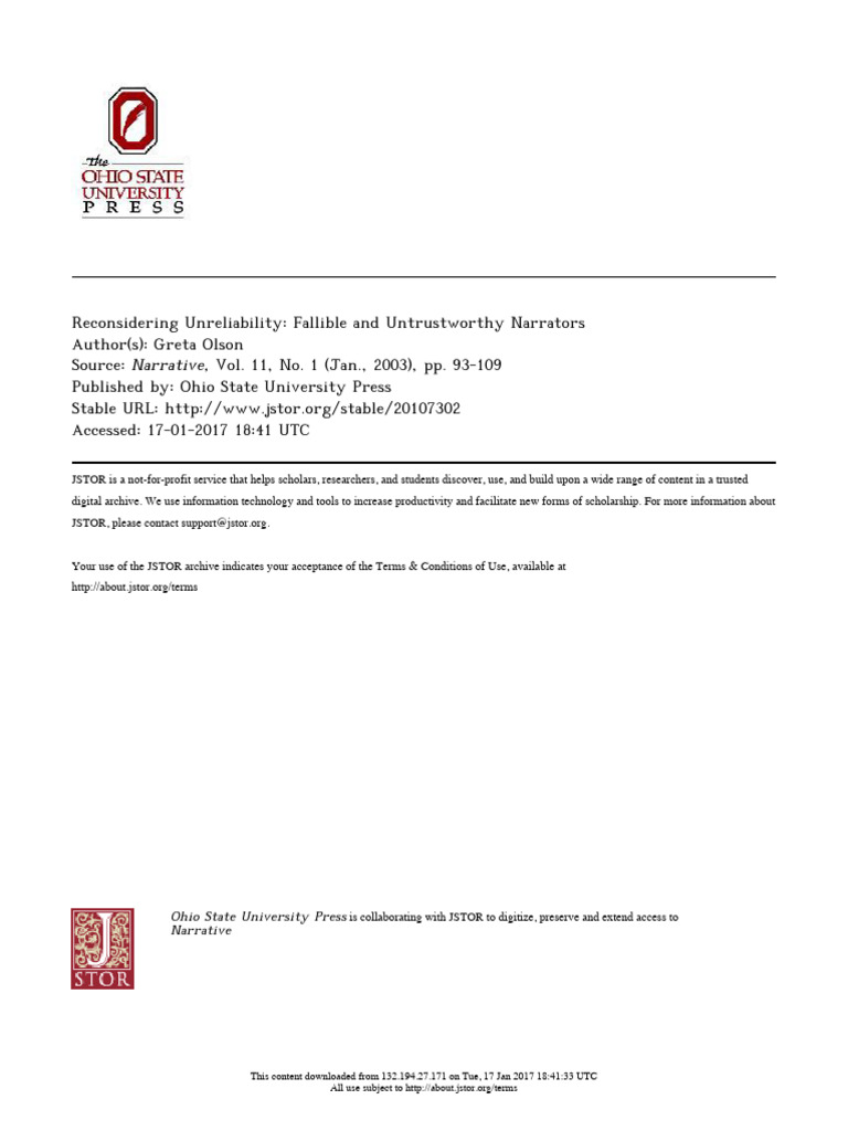 Unreliable Narrators | PDF | Narration | Huckleberry Finn