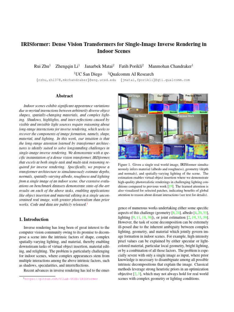 9348 Irisformer Dense Vision Transf | PDF | Rendering (Computer Graphics) | Computer Vision