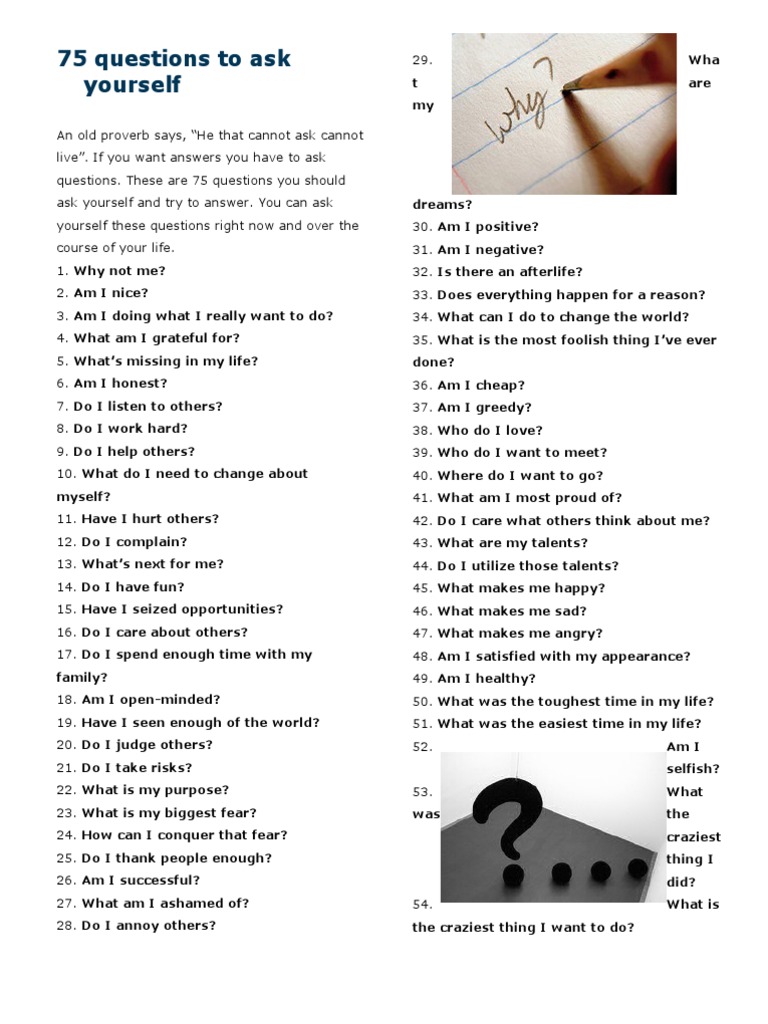 75 Questions To Ask Yourself | PDF