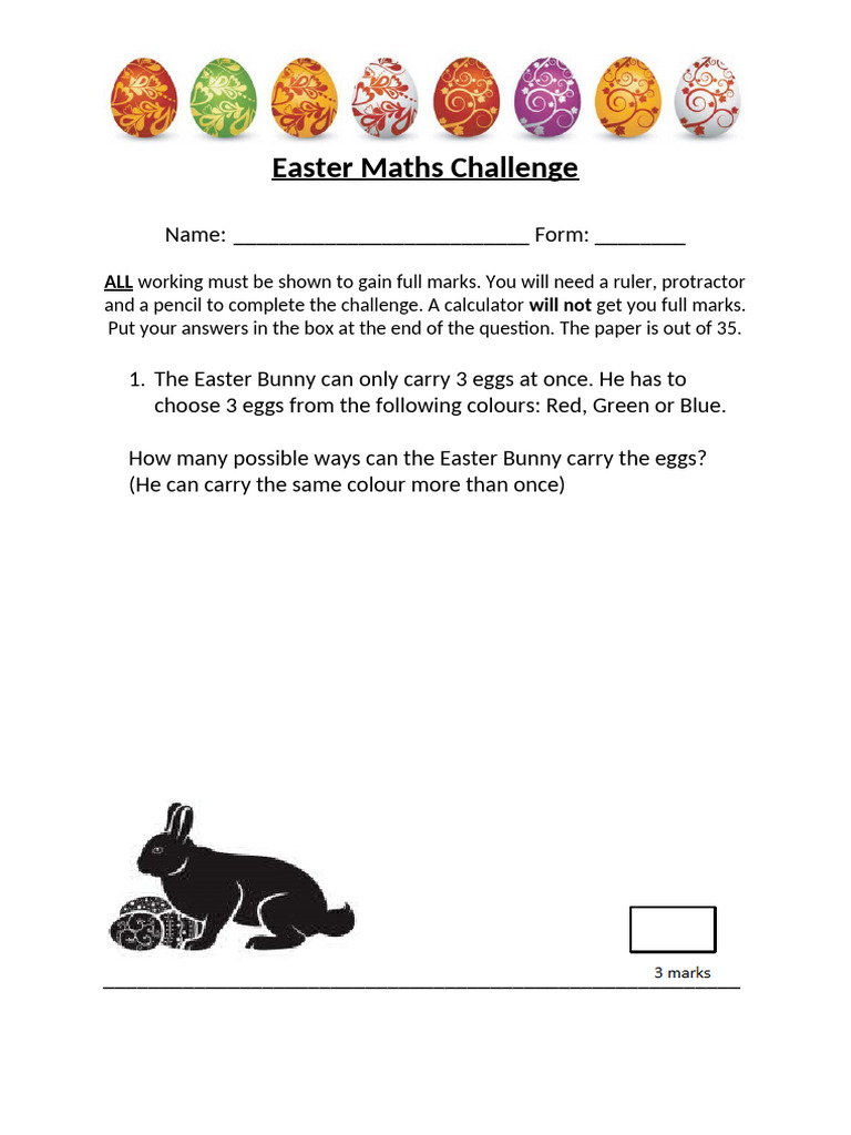 Easter Maths Challenge Worksheet | PDF