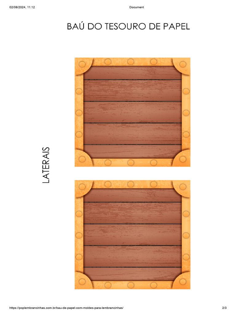 Baú de Papel com Moldes para Lembrancinhas - Pop Lembrancinhas 2 | PDF