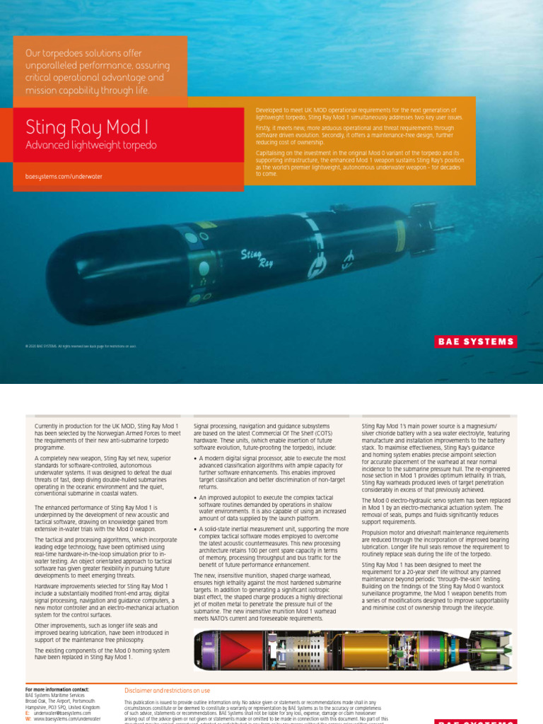 Sting Ray Mod 1: Advanced Torpedo Tech | PDF | Torpedo