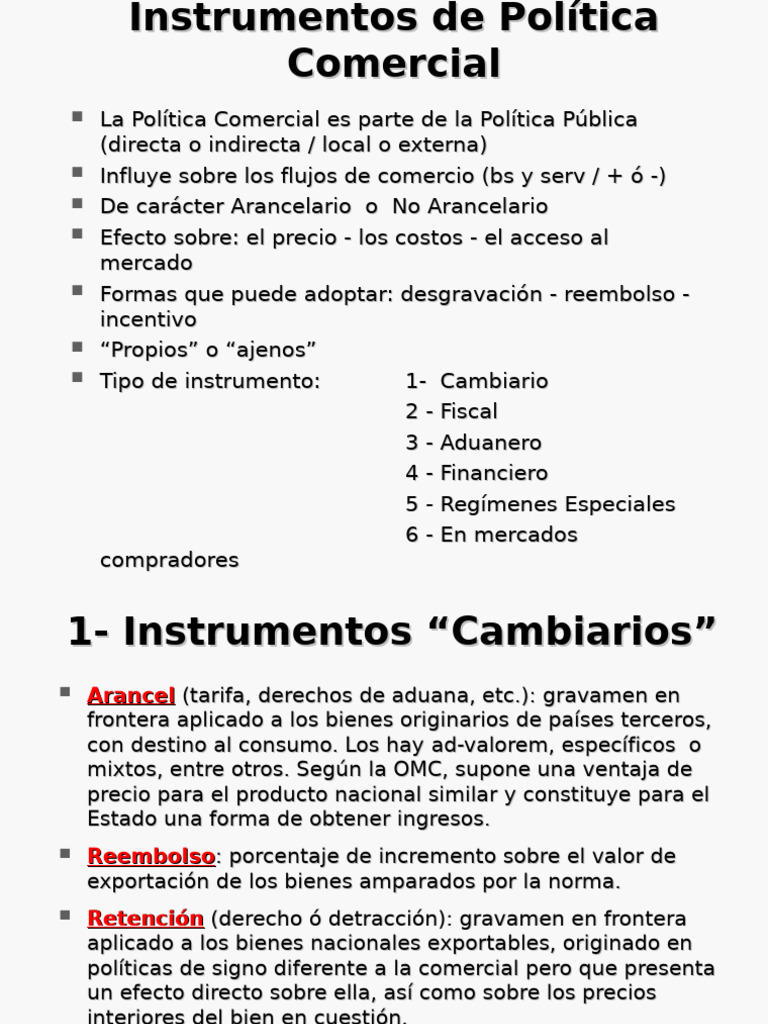RECNI - Instrumentos de Política Comercial 1 | PDF | Arancel ...