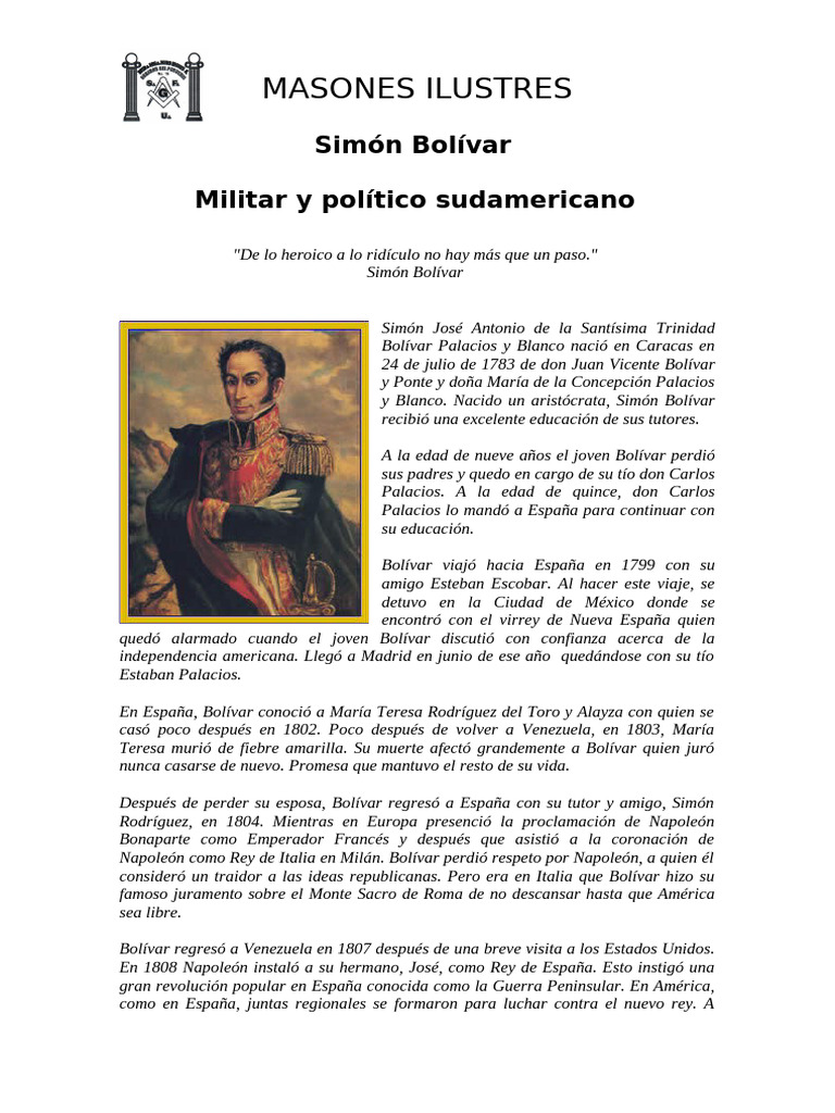 Simón Bolívar y George Washington: Líderes Históricos | PDF | Historia