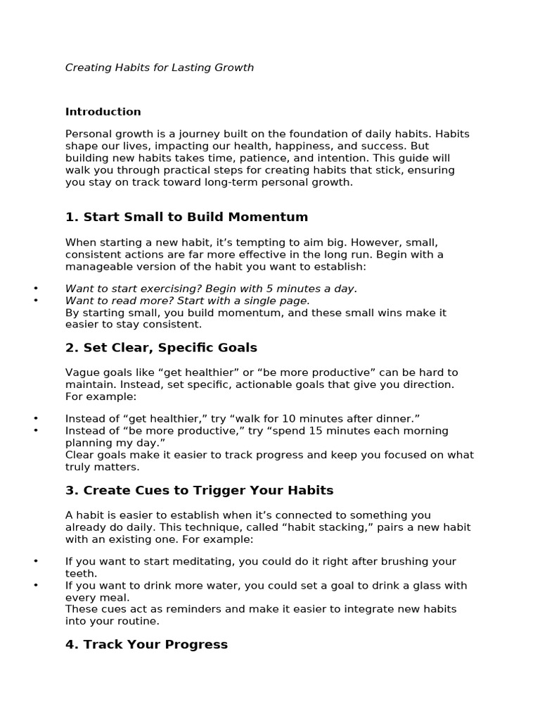 Creating Habits For Lasting Growth | PDF | Habits | Motivation