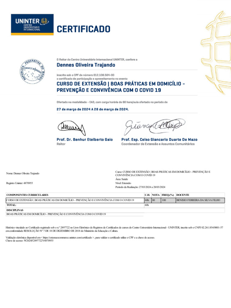 CURSO DE EXTENSÃO - BOAS PRÁTICAS EM DOMICÍLIO - PREVENÇÃO E ...
