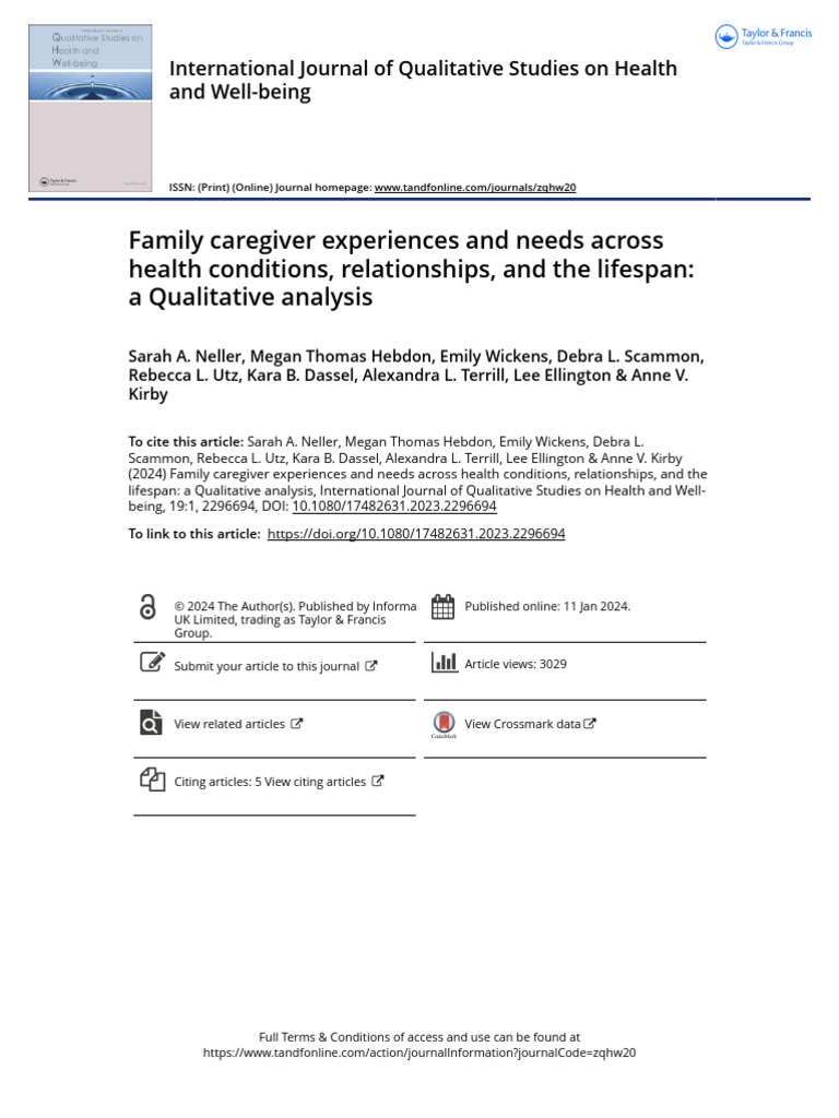 Family Caregiver Experiences and Needs Across Health Conditions Relationships and The Lifespan A ...