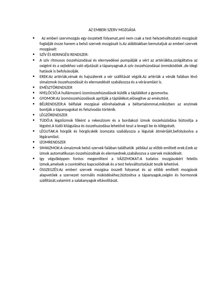 Az Emberi Szerv Mozgása | PDF