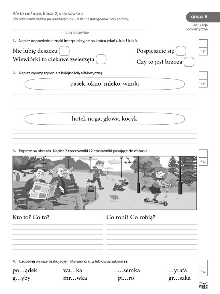 Kartkowka NR 2 Jezyk Polski kl2 Grupa B | PDF