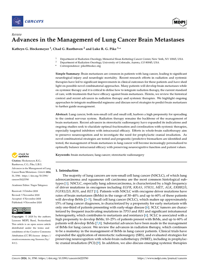 Cancers-16-03780 GGTT | PDF | Lung Cancer | Radiation Therapy