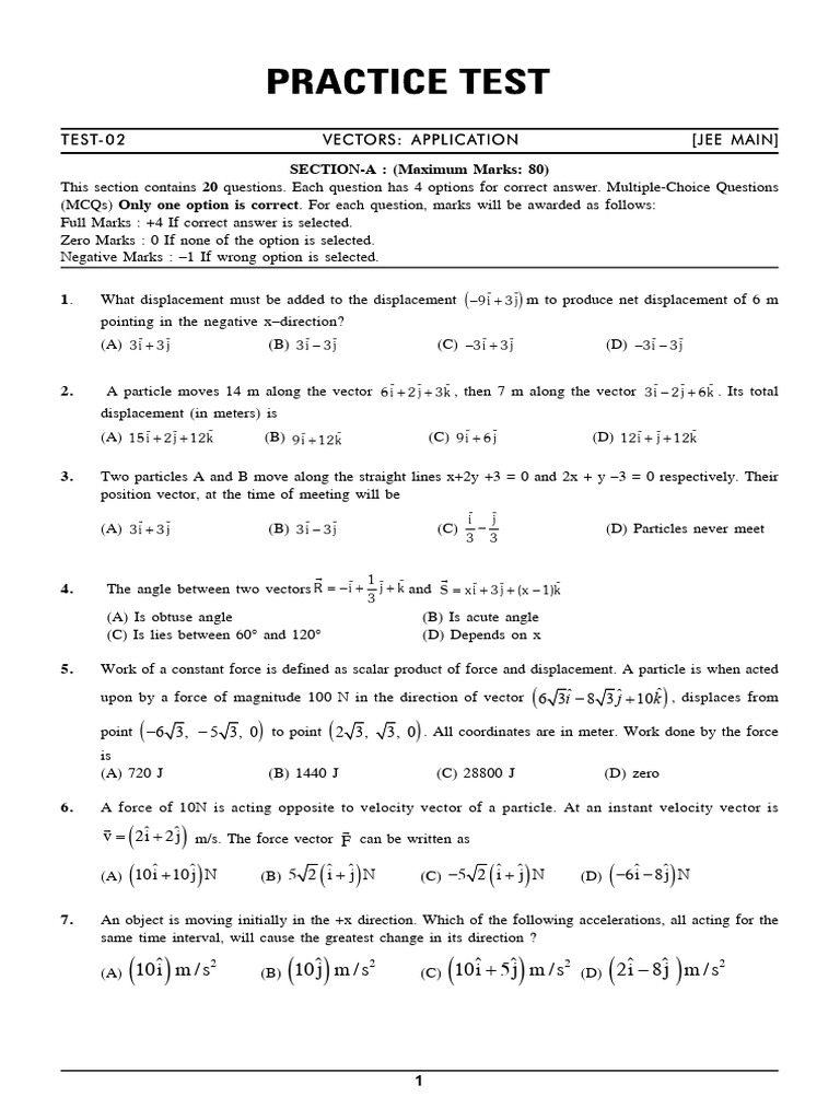 PT-02 JEE-PHY Vector APPLICATION SC | PDF | Force | Velocity