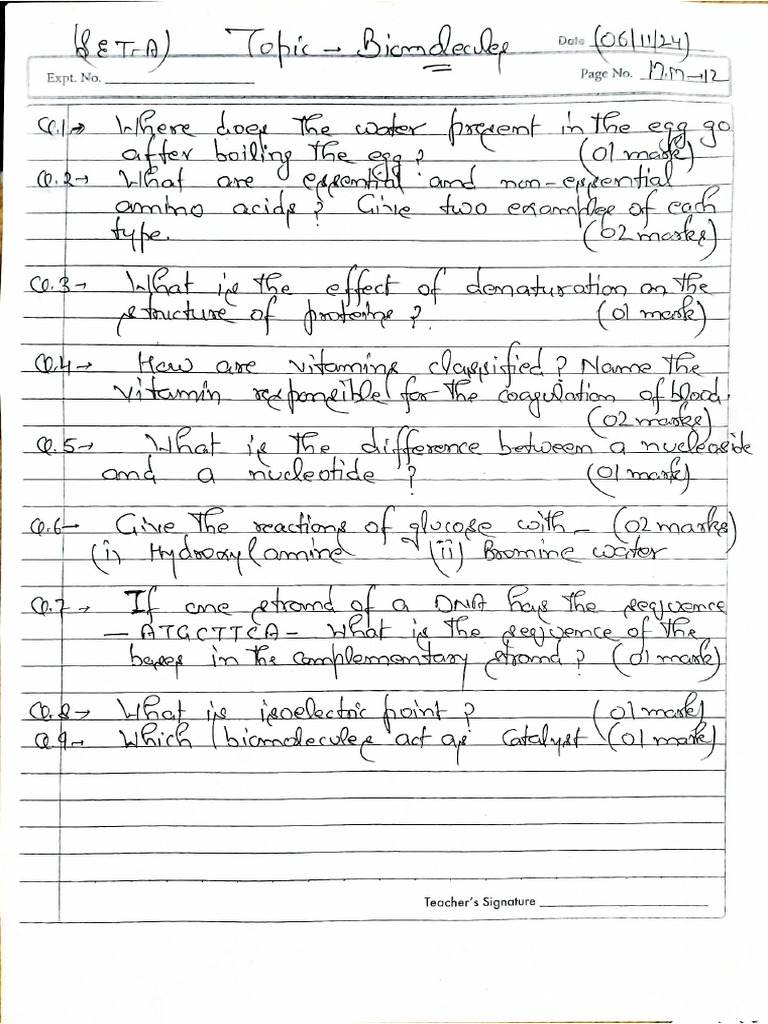 Biomolecules Test Papers | PDF