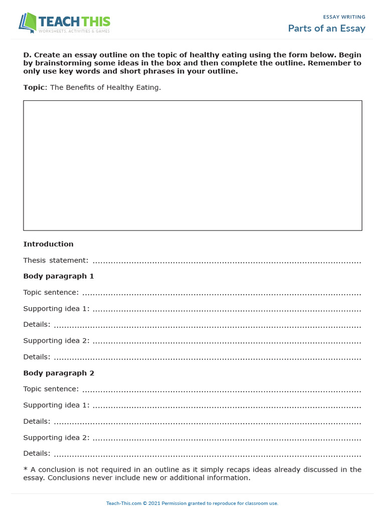 Parts of An Essay Worksheet | PDF