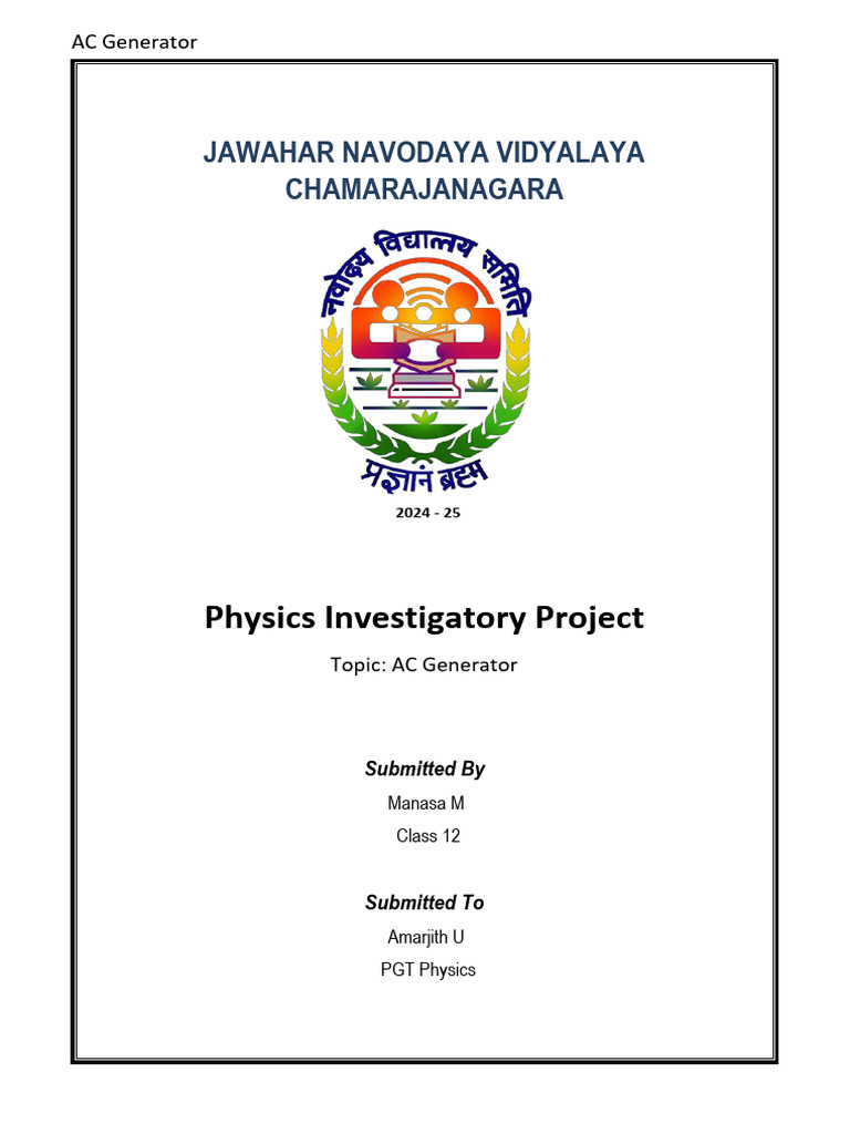 Physics Investigatory Project | PDF | Electric Generator | Alternating ...