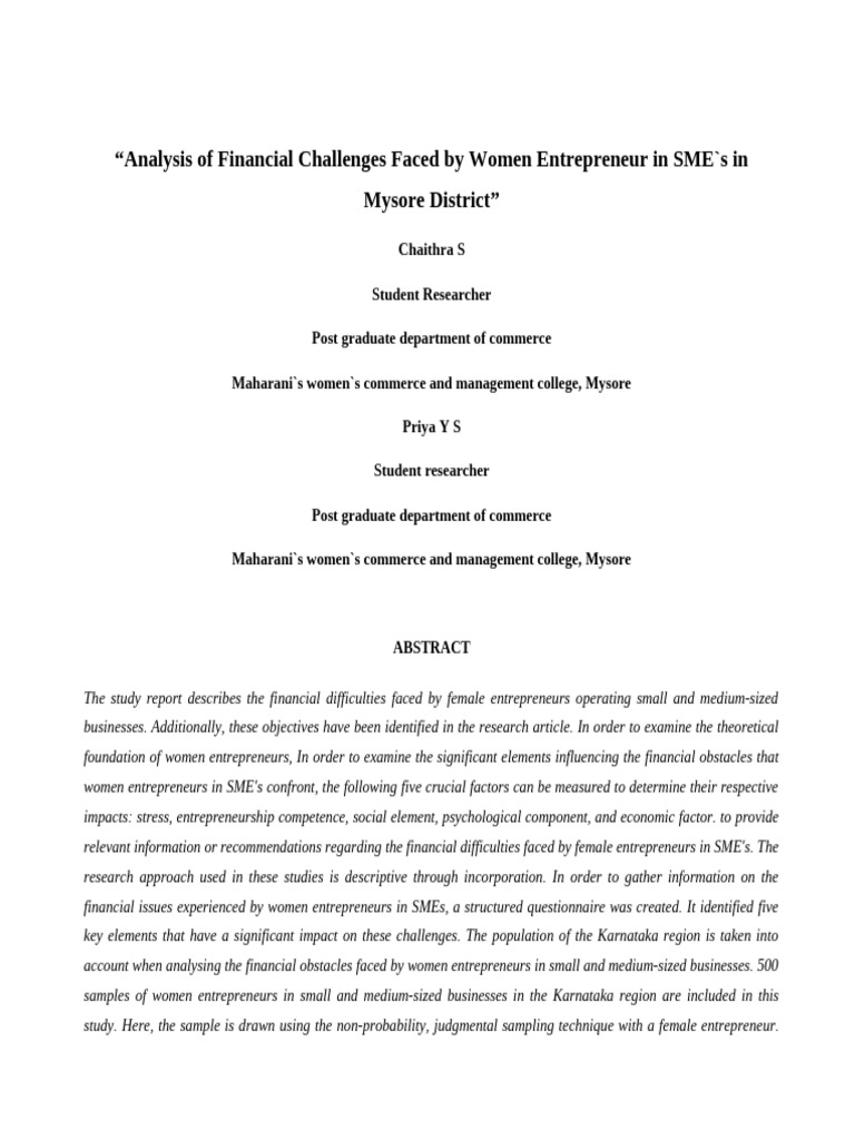 Financial Challenges Faced by Women Entrepreneur in SME's | PDF ...