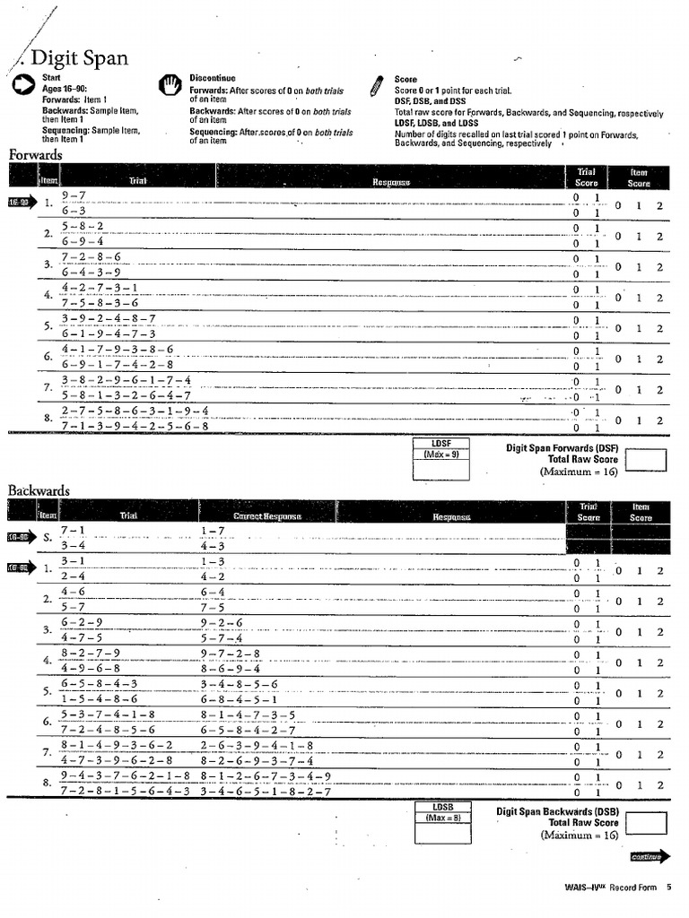 Digit Span Demo | PDF