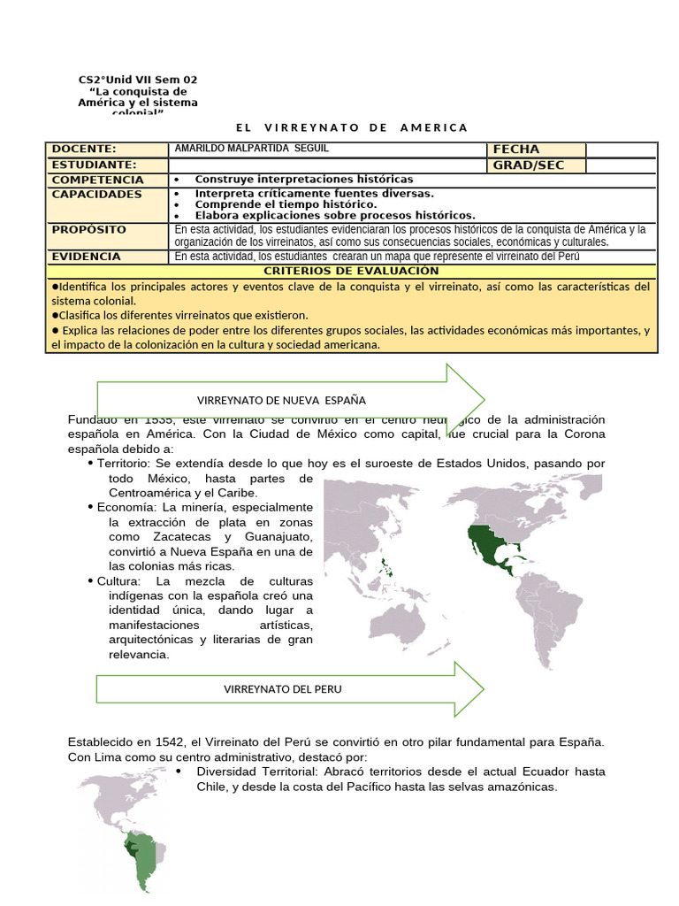 Ficha de Actividad CCSS 2° - Semana 2 | PDF | Nueva españa | España