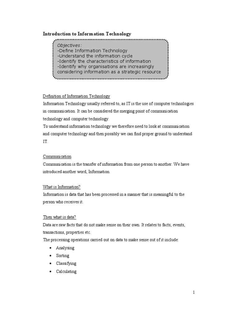 Introduction To Information Technology: Objectives | PDF | Data ...