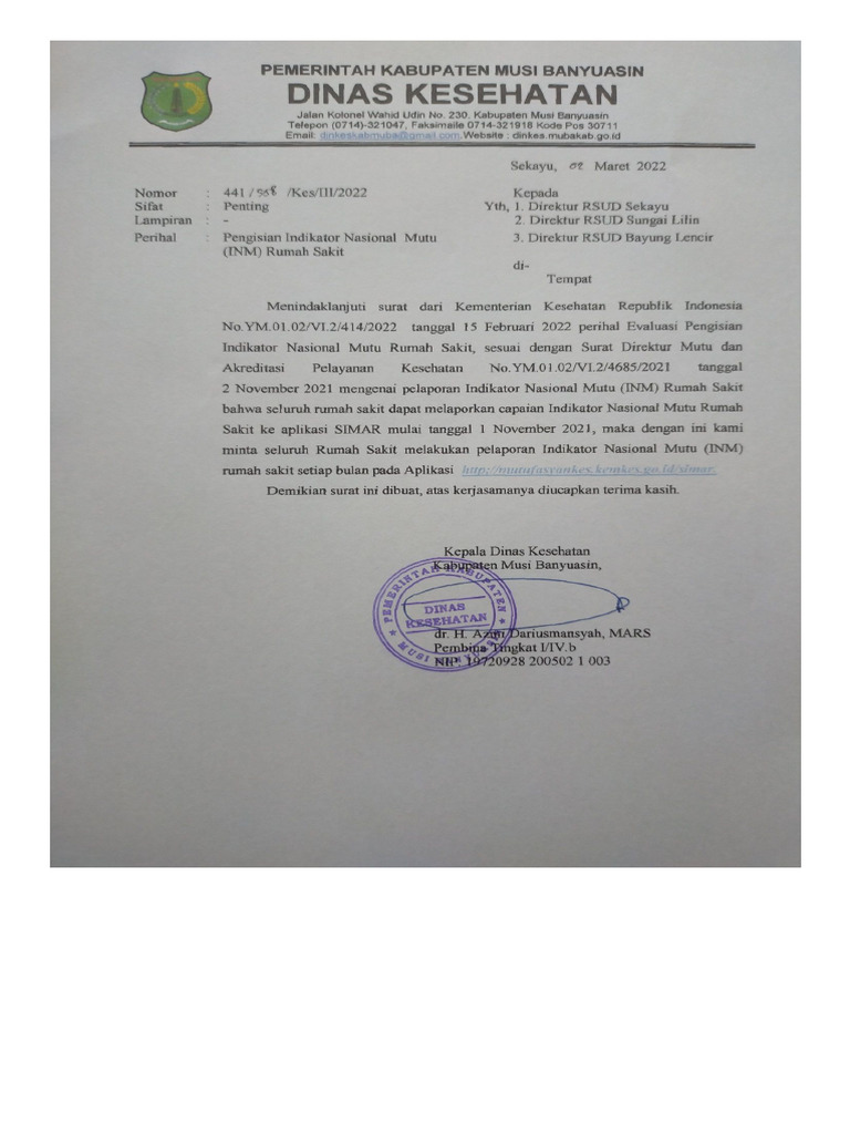Surat Pengisian INM Rs 2022 | PDF