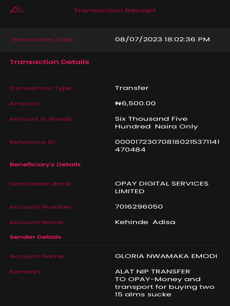 Transaction Receipt for OPAY Transfer | PDF