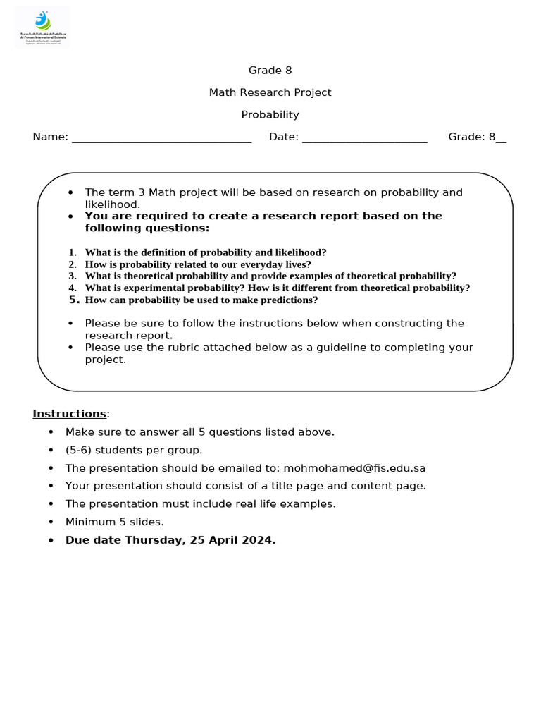 Grade 8 Probability Project | PDF | Science