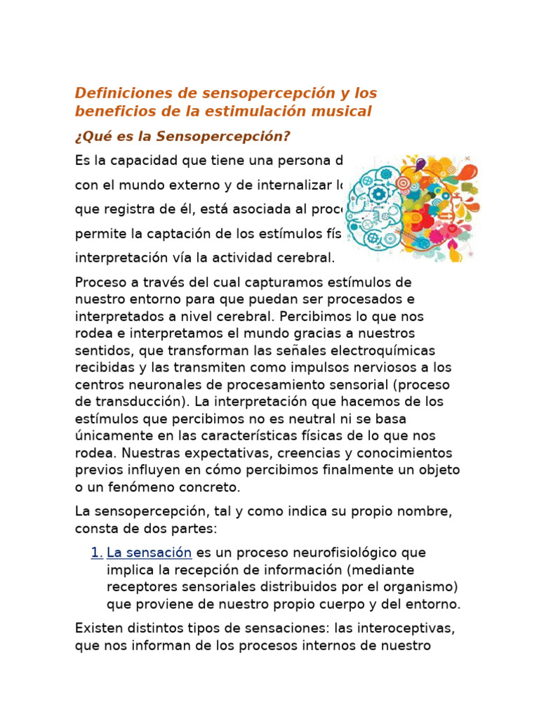 Definiciones de Sensopersepcion y Los Beneficios de La Estimulación ...