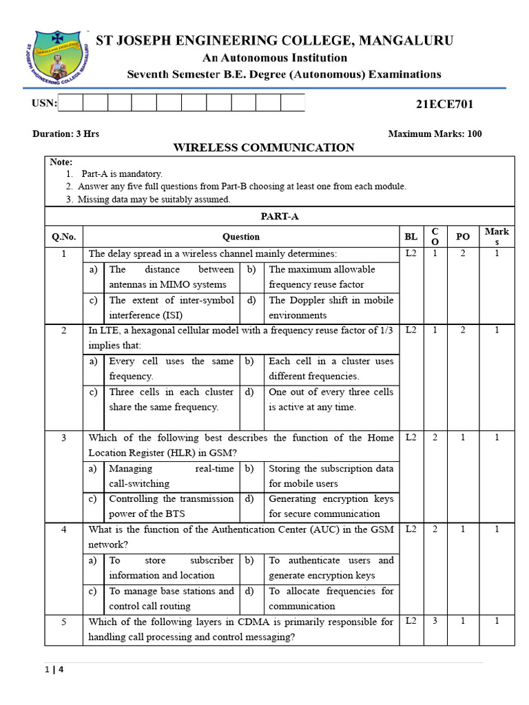 Model QP - (21ECE701) - 1 | PDF | Cellular Network | Orthogonal Frequency Division Multiplexing