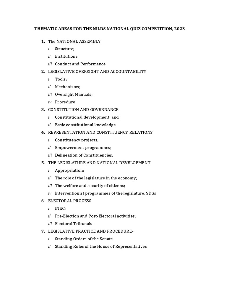 NILDS Quiz Thematic Areas | PDF