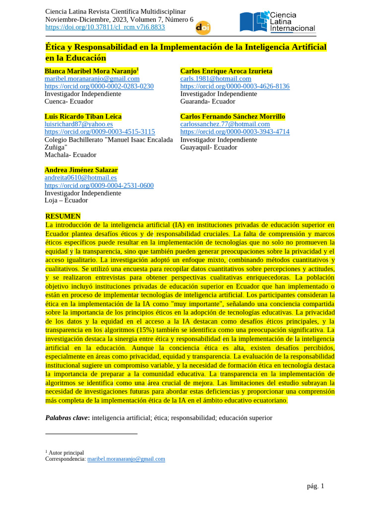 Ética y Responsabilidad en La Implementación de La Inteligencia Artificial en La Educación | PDF ...