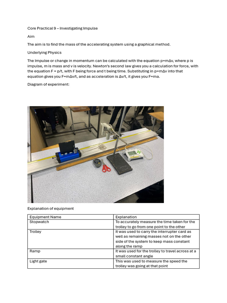 Physics CP9 Investigating Impulse Core Practical | PDF | Force | Mass