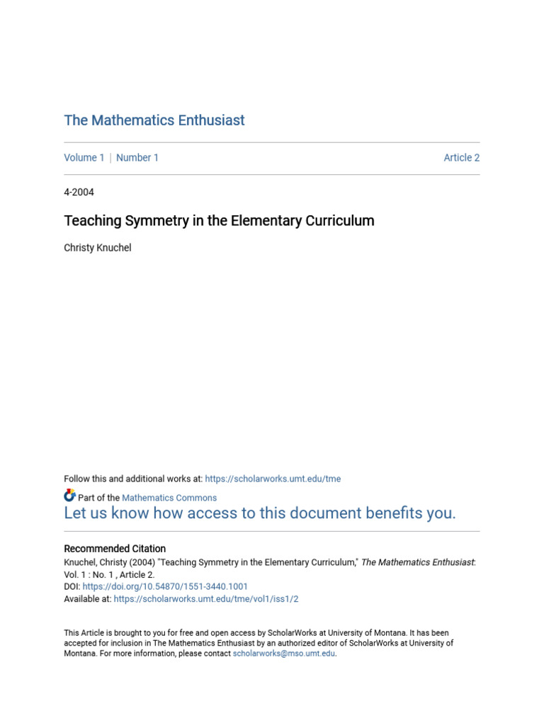 Teaching Symmetry in The Elementary Curriculum | PDF | Symmetry ...